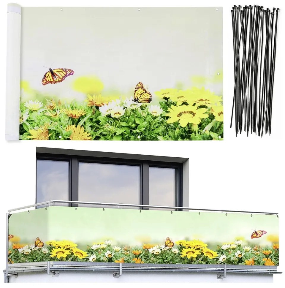 Žluto-zelená plastová balkonová zástěna 500x85 cm Butterfly – Maximex