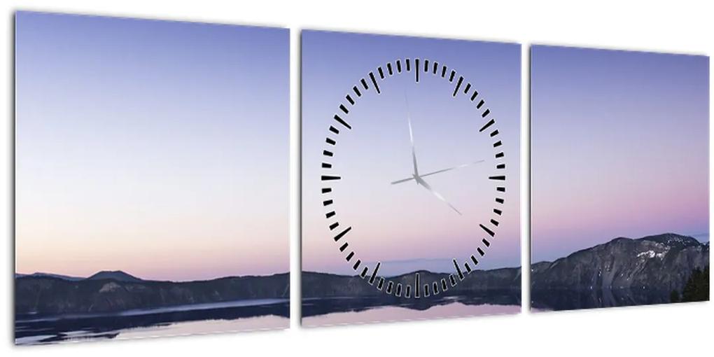 Obraz jezera (s hodinami) (90x30 cm)