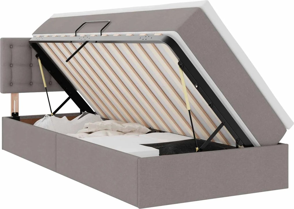 Postel s úložným prostorem a matrací Taupe 90 x 200 cm Samet 3370611