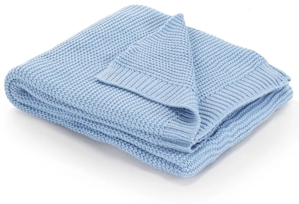 Pletený bavlněný přehoz - modrý | 130x171 cm
