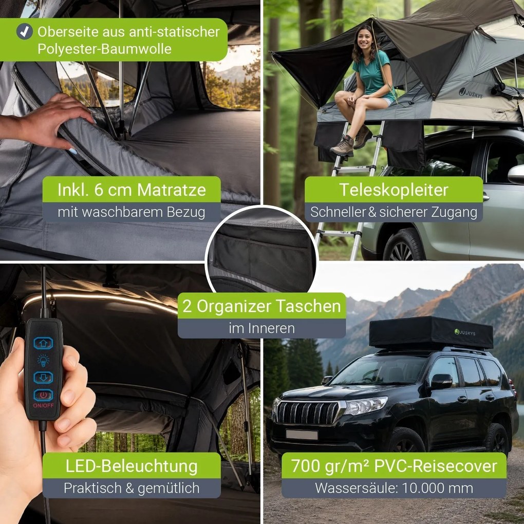 Juskys Autostan Lago pro 2–3 osoby Barva: černá / šedá, Velikost: 120 × 210 cm