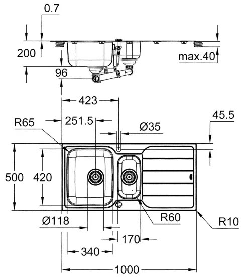 GROHE 31572SD1 - Dřez K500 1000 × 500 mm nerez