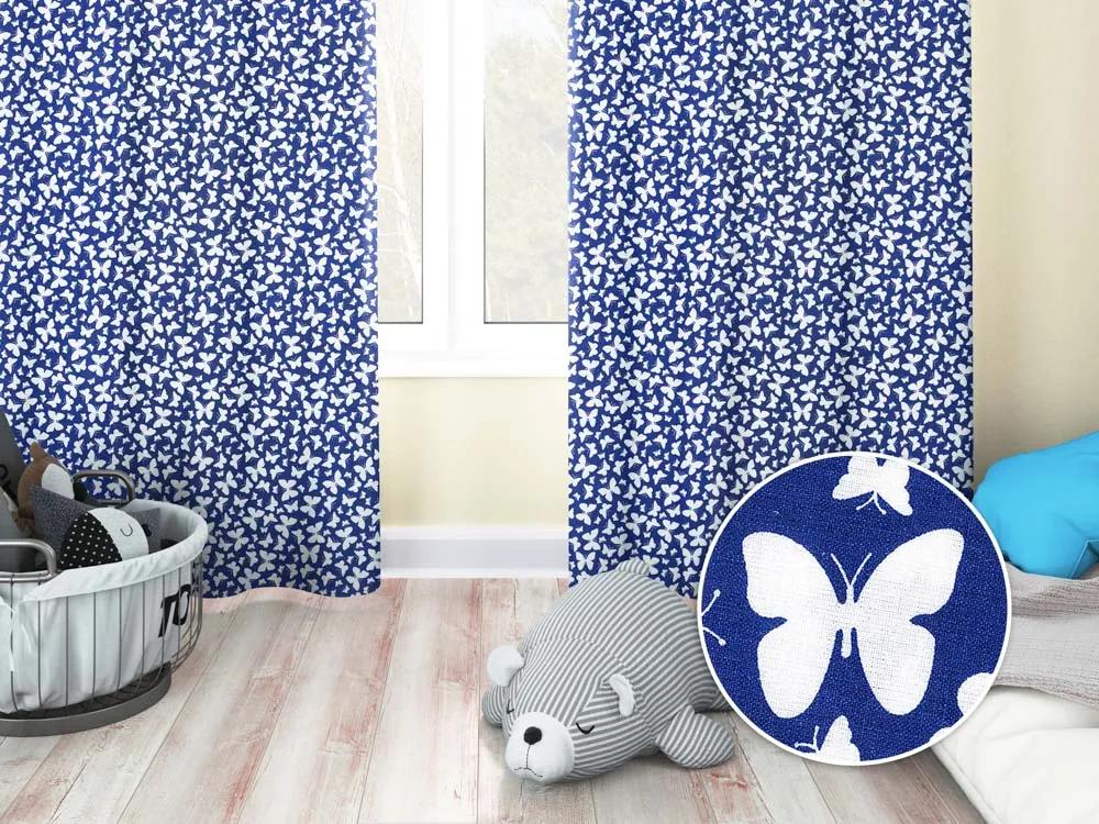 Biante Dětský bavlněný závěs Sandra SA-376 Bílí motýlci na modrém 150x190 cm