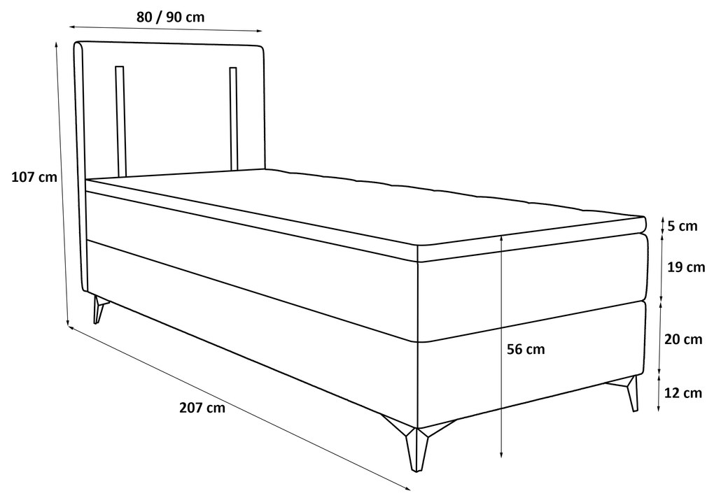 Jednolůžková postel 80 cm Ortega Comfort (hořčicová) (s roštem a matrací, bez úl. prostoru) (s LED osvětlením). 1082661