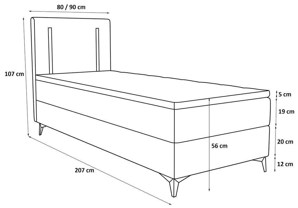 Jednolůžková postel 80 cm Ortega Comfort (světlomodrá) (s roštem a matrací, s úl. prostorem) (s LED osvětlením). 1082675