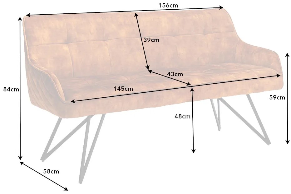 Designová lavice Natasha 156 cm tmavě hořčicový samet