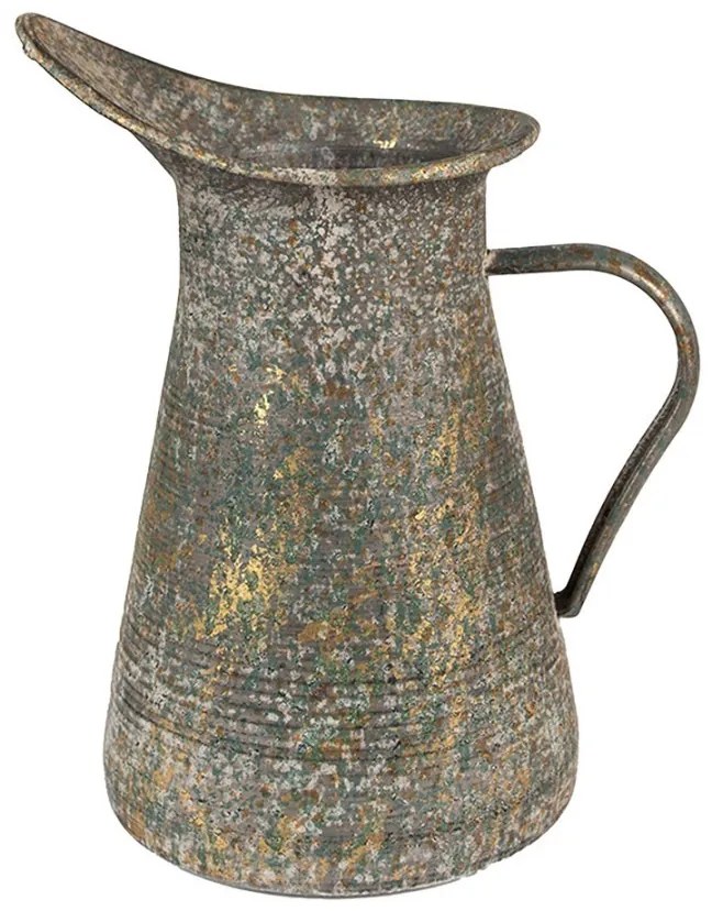 Šedý antik plechový dekorační džbánek se zlatou patinou - 21*15*25 cm