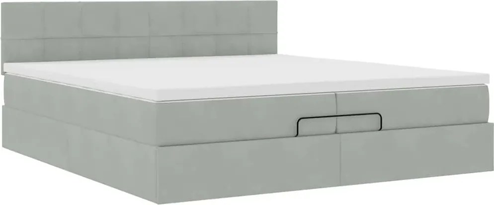 Osmanský rám postele s matracíes světle šedá 200x200cm samet 3312644