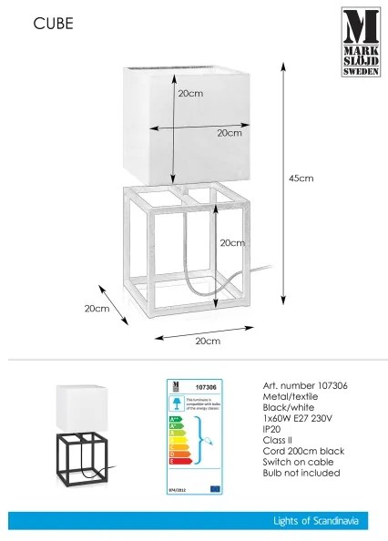 Markslöjd 107306 - Stolní lampa CUBE 1xE27/60W/230V