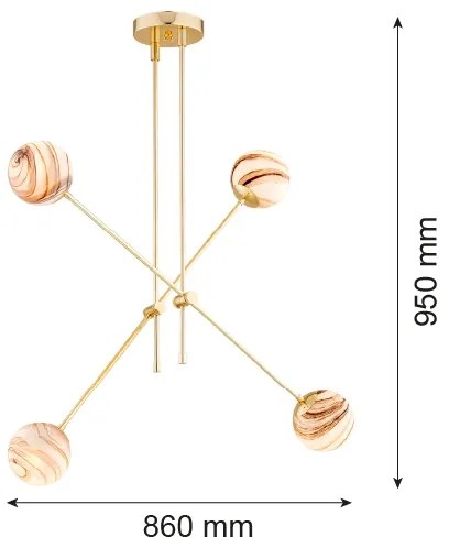 Argon 1840 - Lustr na tyči ABSOS 4xE14/7W/230V alabastr zlatá