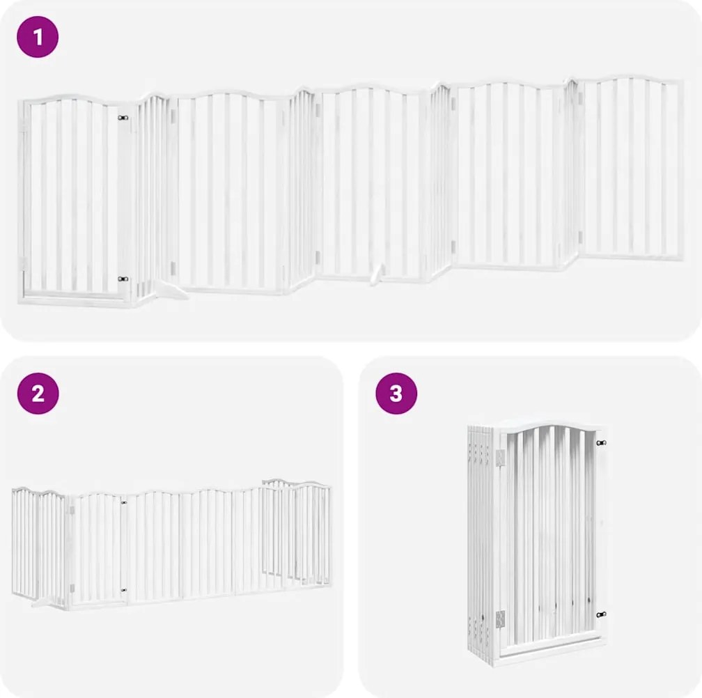 Zábrana pro psy s dvířky skládací 9 panelů bílá 450 cm topol 3155594