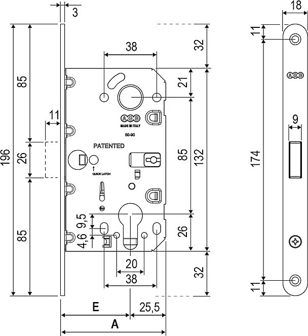 Set na otočné dveře MP AGB - WAVE - HR bez otvoru (STM - Stříbrná matná), Bez otvoru, MP Stříbrná