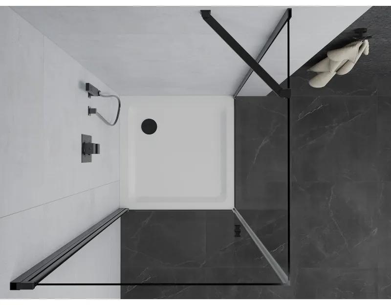 Mexen Pretoria sprchový kout s otočnými dveřmi 90 x 90 cm, průhledné, Černá + vanička do sprchového kouta Flat - 852-090-090-70-
