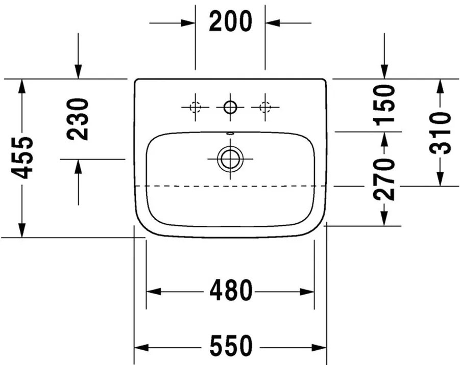 Duravit DuraStyle - Polozápustné umyvadlo, 1 otvor pro armaturu propíchnutý, 55x45,5 cm, bílé 0375550000