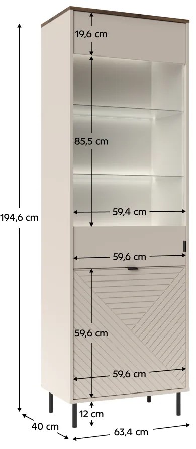 Kondela Vitrína, kašmír/dub castello, EYCO 1D1W
