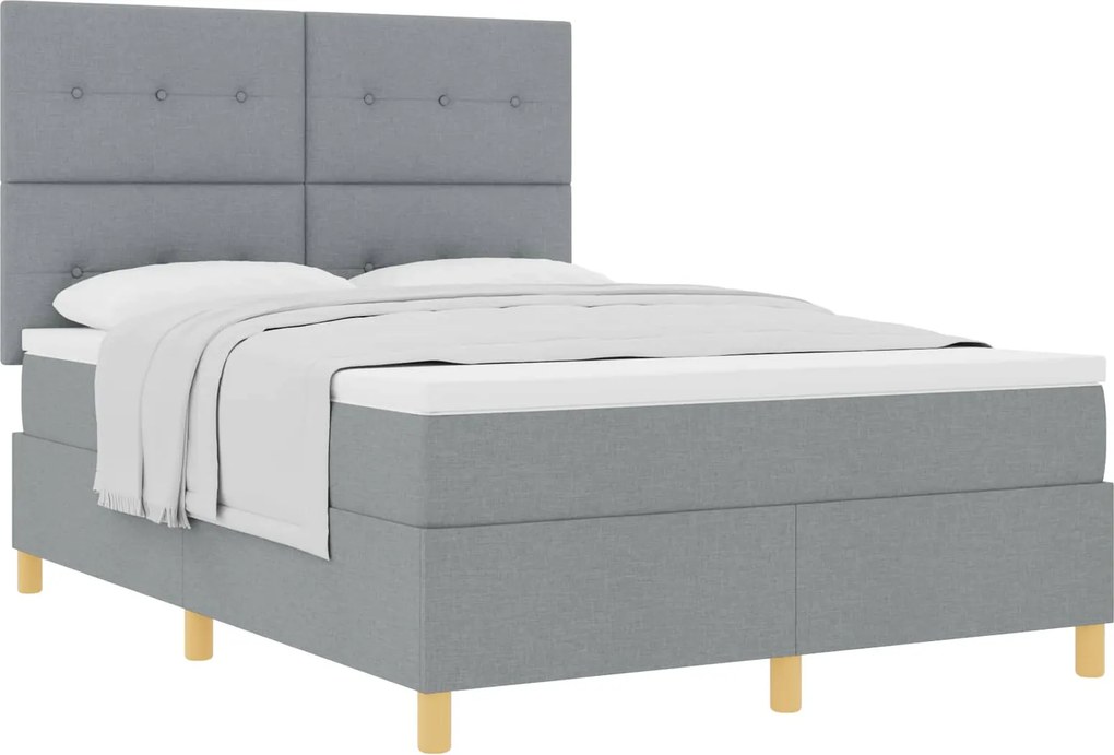 Postel s boxspringem s čelo Světle šedá 140 x 200 cm textil 3339623