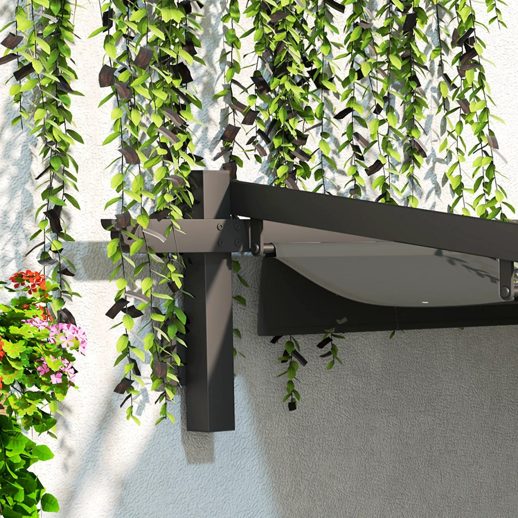 Outsunny střešní pergola na terasu cca 3x3m střecha na terasu, zahradní pavilon z hliníku, montáž na stěnu, zahradní pavilon s nastavitelnou střechou…