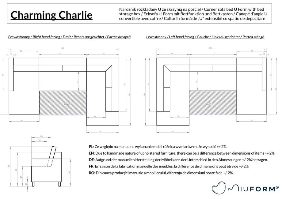 Tmavě šedá rozkládací rohová pohovka (pravý roh/do "U") Charming Charlie – Miuform