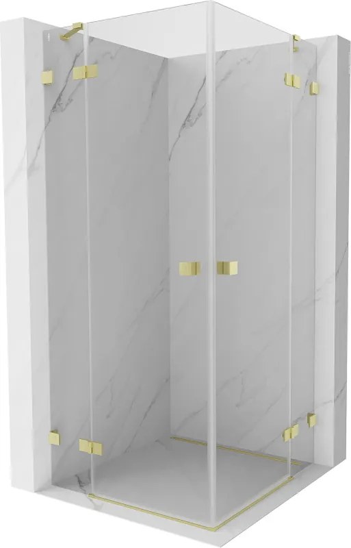 Mexen Lunar Duo, výklopný sprchový kout 90 x 90 cm, 8mm čiré sklo, zlatý matný profil, 834-090L-090P-55-00