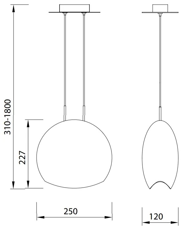 Mantra Lens medium závěsné svítidlo z grafitového skla,1x40W E14 , šířka 25cm