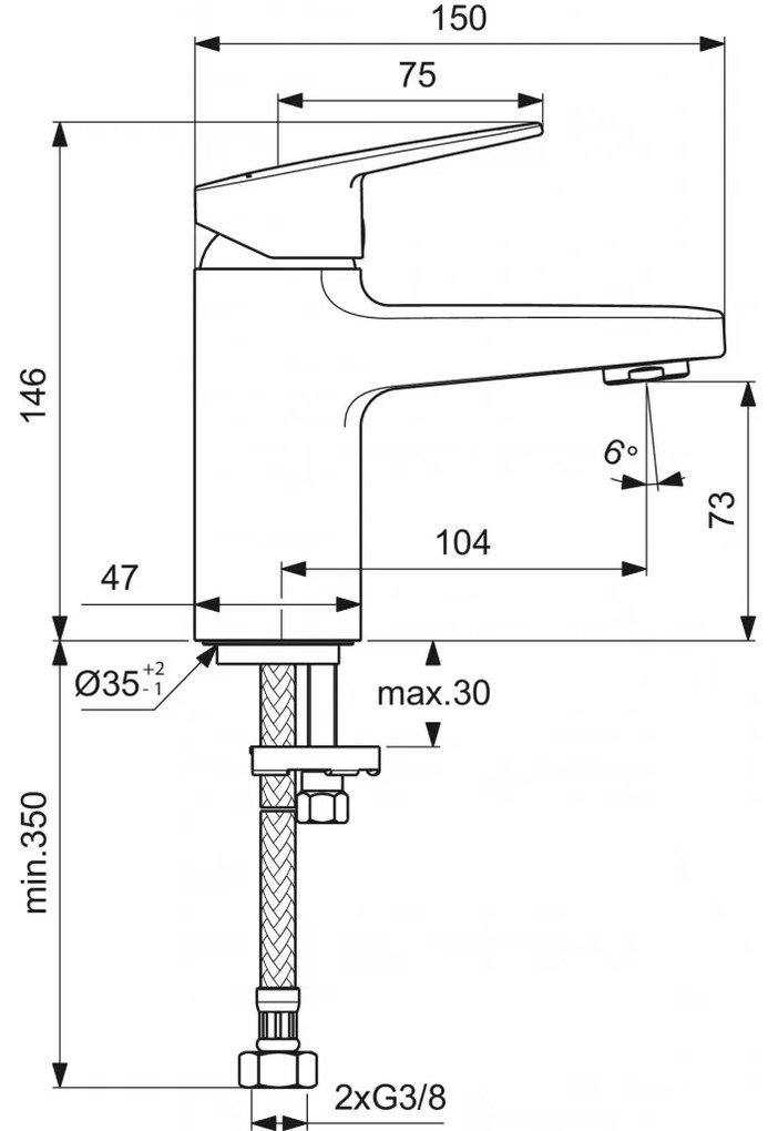 Ideal Standard Ceraplan - Umyvadlová baterie bez odtokové garnitury, černá matná BD209XG