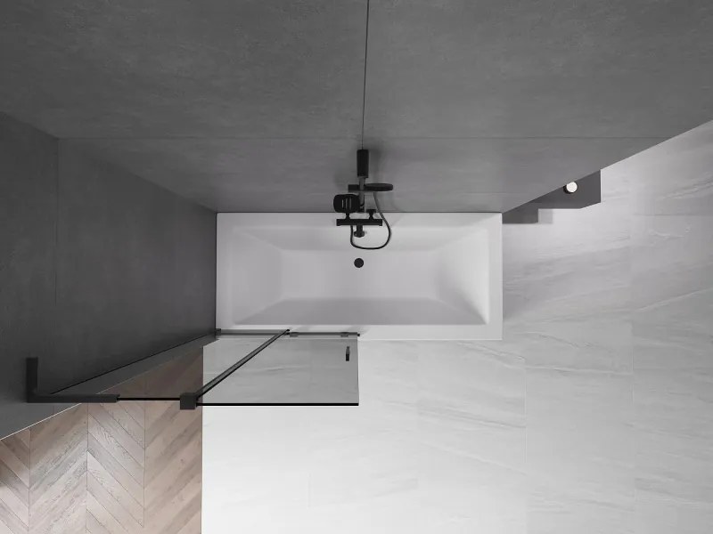 Mexen Velar L, 2-křídlová posuvná vanová zástěna 90 x 150 cm, 8mm šedé sklo, černá matná, 896-090-003-41-70