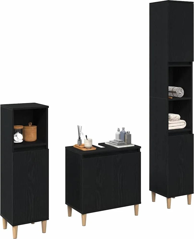Sada koupelnového nábytku 3 ks Černý dub 30 x 30 x 180 cm 3333088