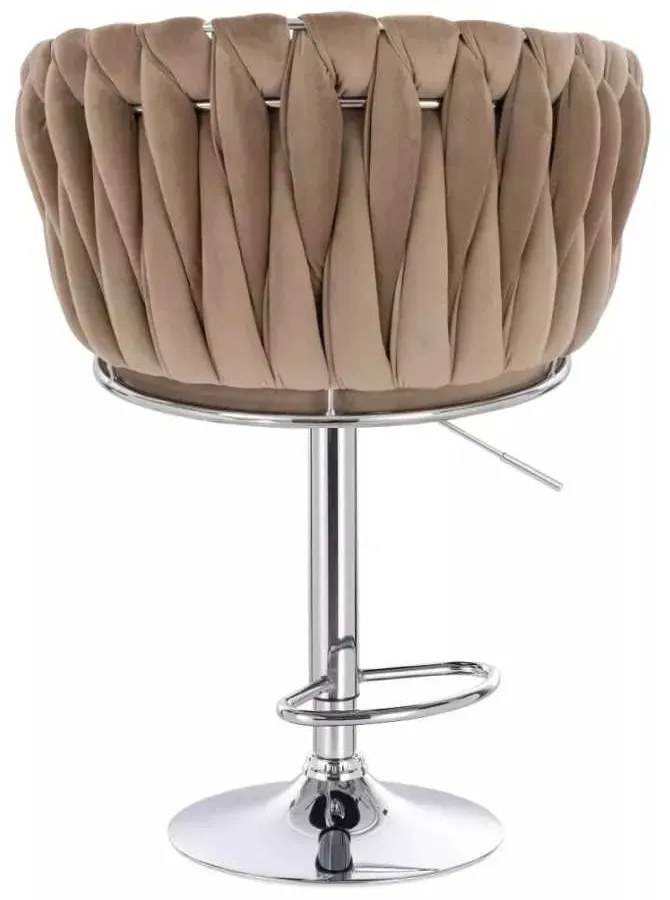 LuxuryForm DESIGN Barová židle NORDEN VELUR na stříbrné kulaté podstavě - latte