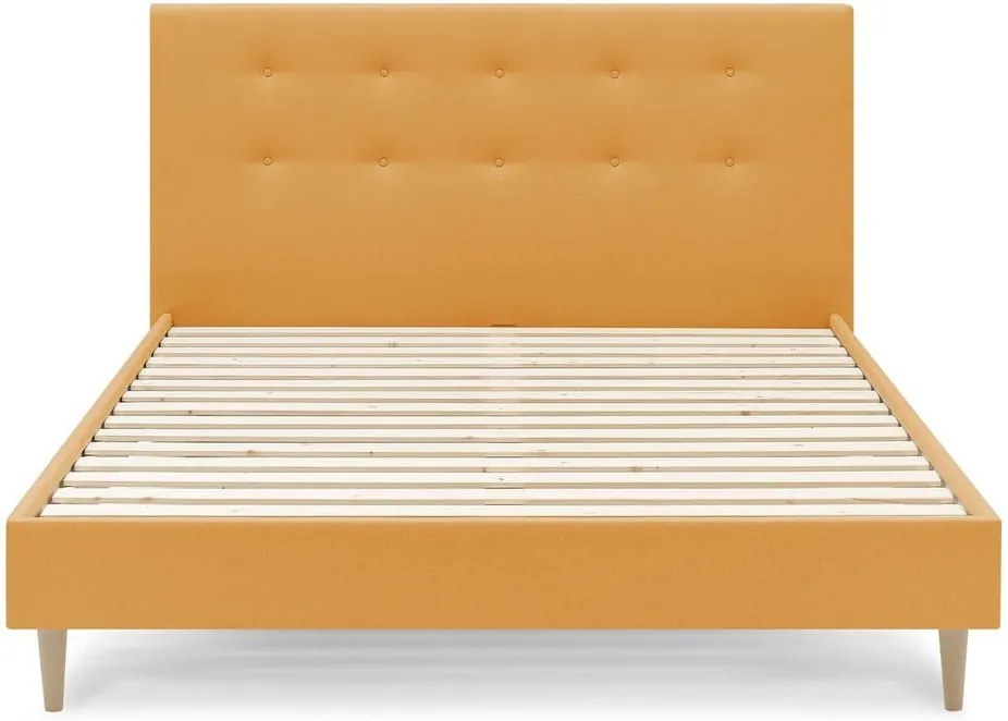 Žlutá dvoulůžková postel Bobochic Paris Rory Lights, 180 x 200 cm