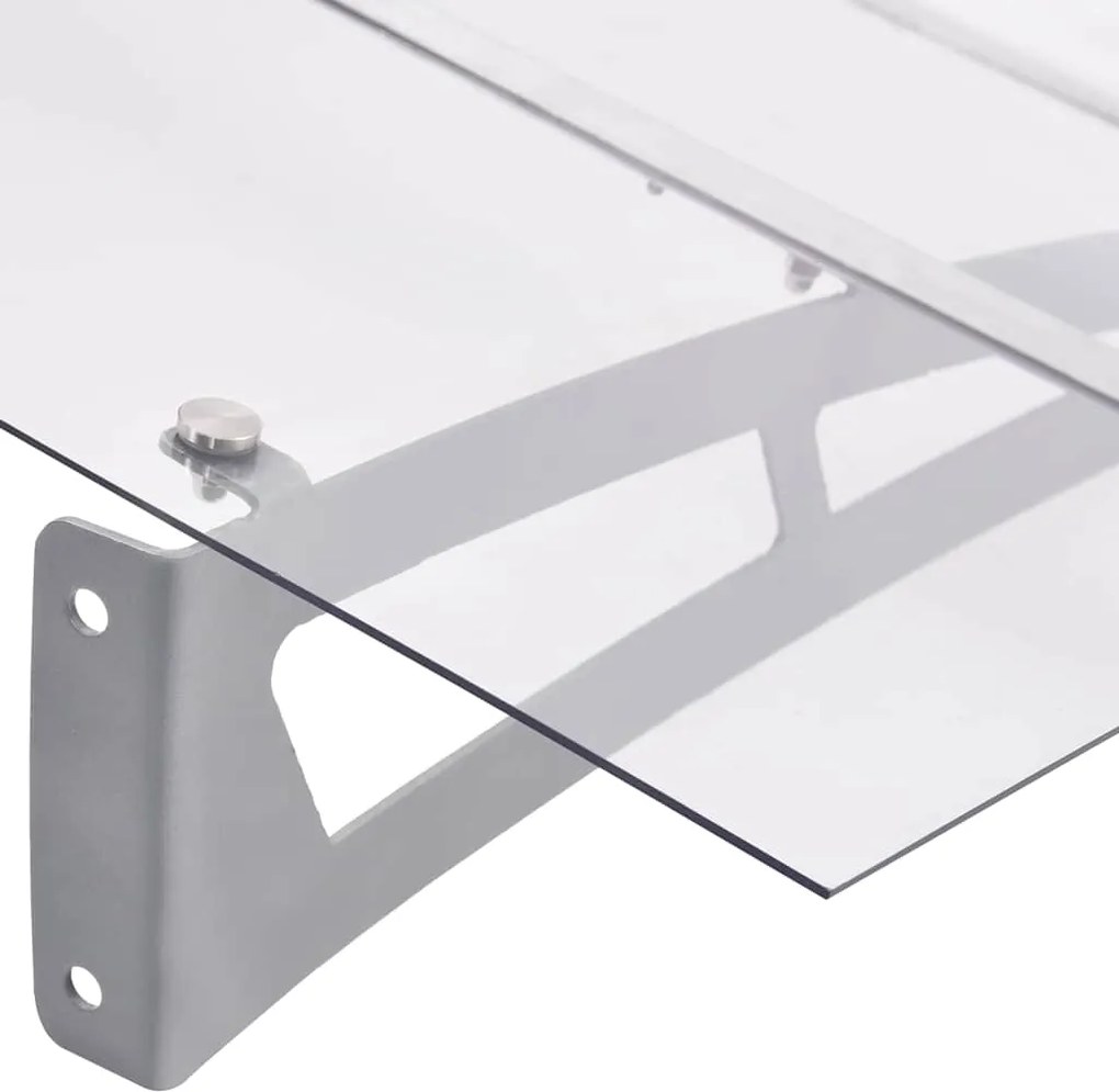 Vchodová stříška stříbrná a průhledná 120 x 90 cm polykarbonát 144828