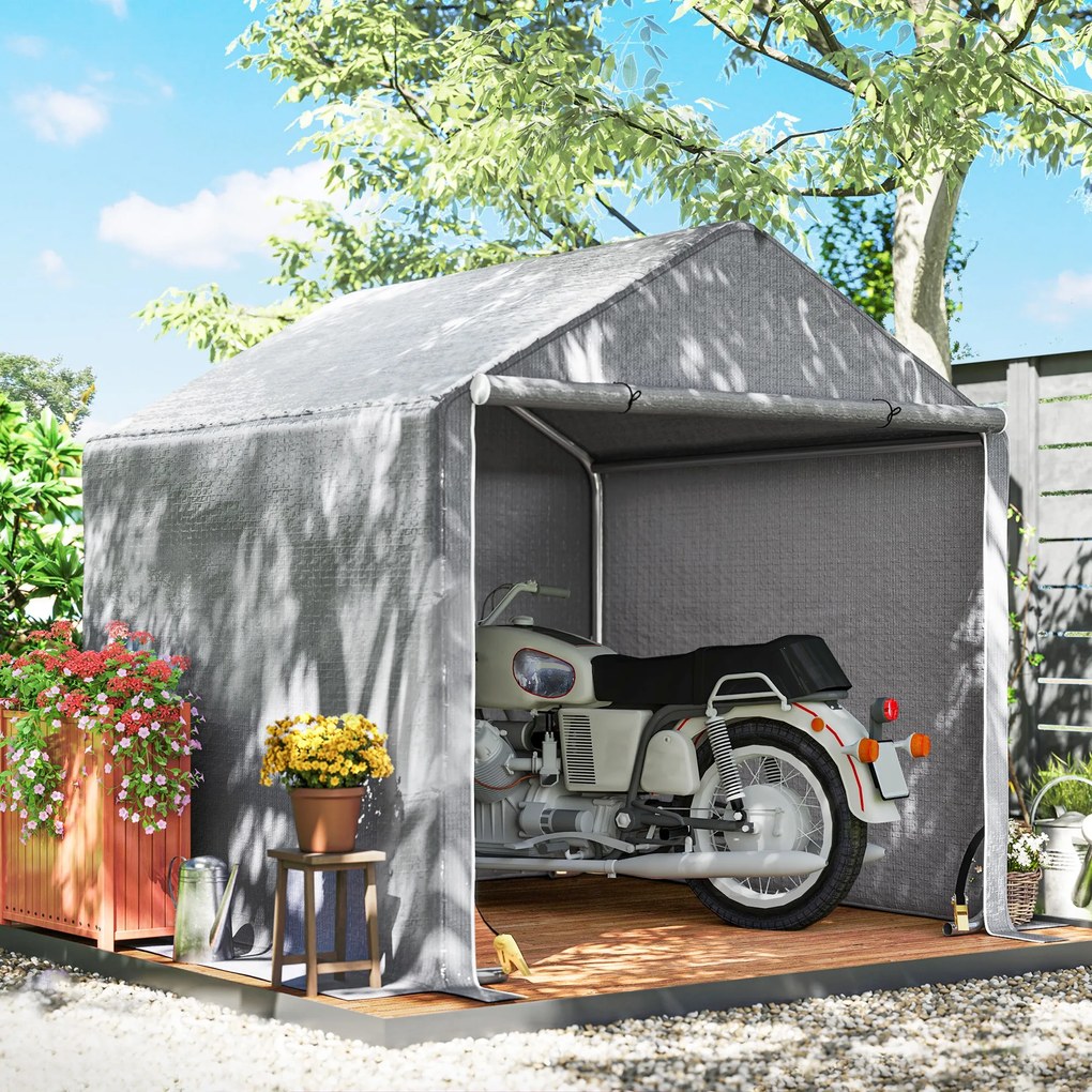 Outsunny Zahradní Kůlna 2 x 2 m Exteriérový Přístřešek na Kolo s Pozinkovaným Ocelovým Rámem, Vodotěsný a UV-Odolný, Úložný Stan pro Kolo, Motocykl, …