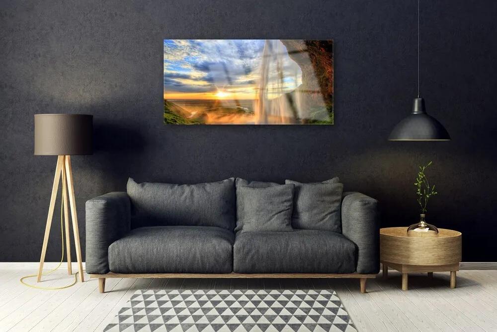 Obraz na skle Vodopád Krajina 120x60 cm