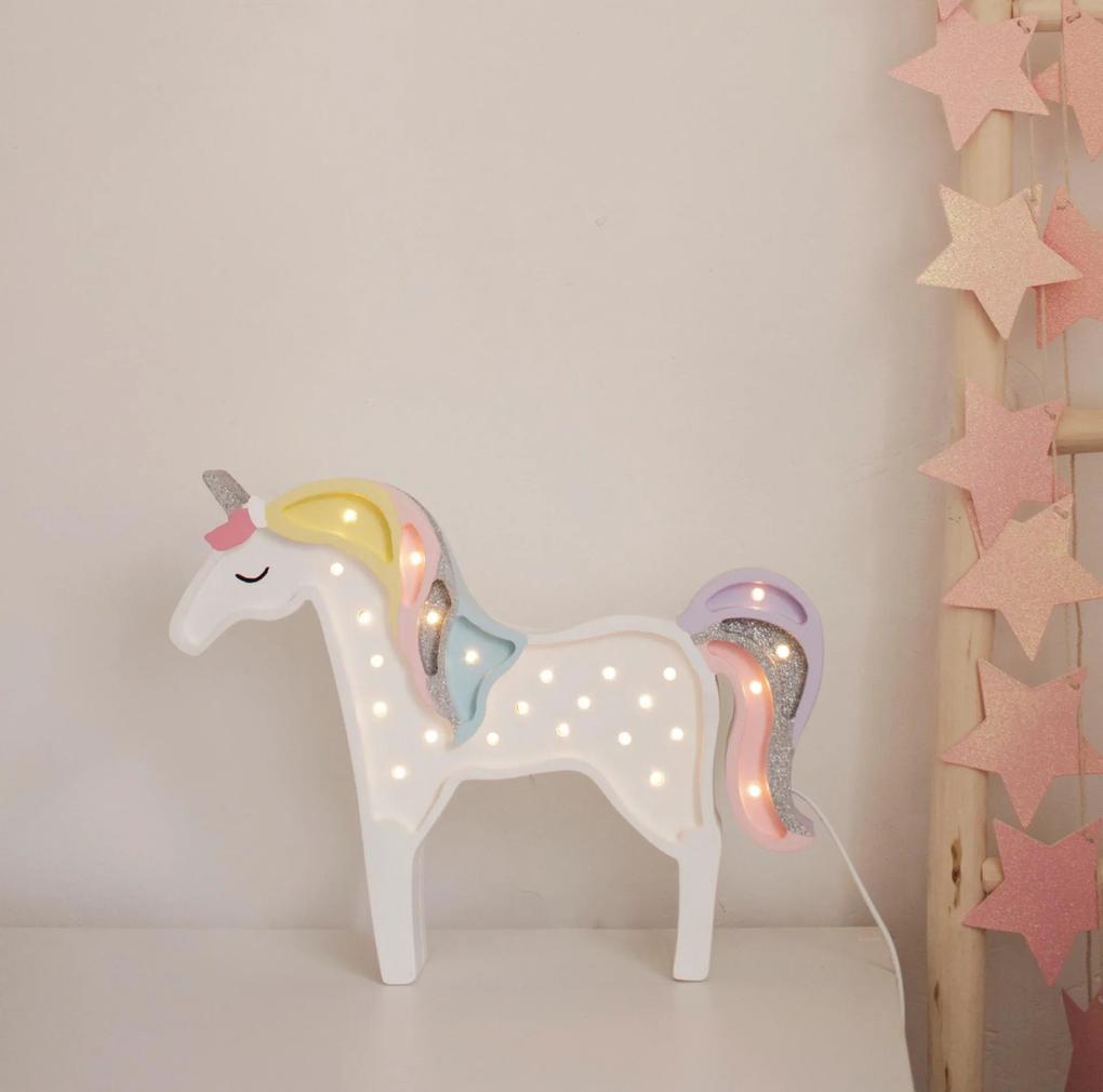 Little Lights Dětská LED lampička Unicorn, bílá barva, multi barva, dřevo