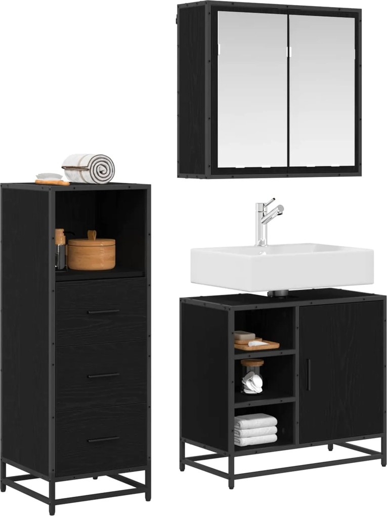 Sada koupelnového nábytku 3 ks Černý dub 65 x 33 x 60 cm 3402374