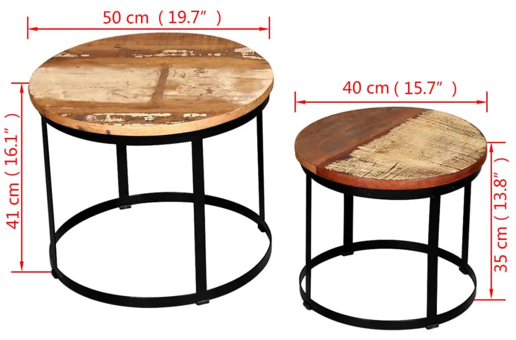 2 konferenční stolky masivní recyklované dřevo kulaté 40cm/50cm - Default Title
