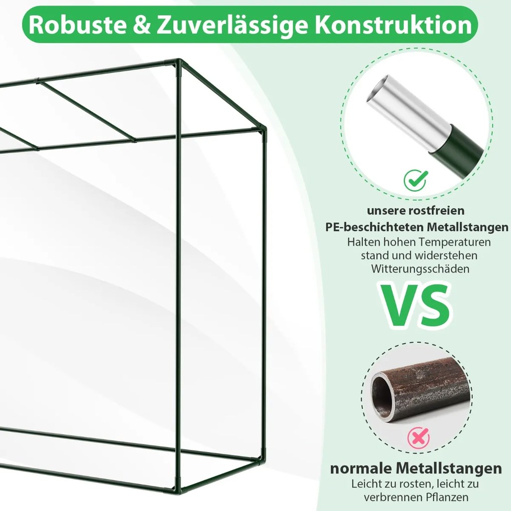 Costway Skleník s rolovacími dveřmi a 2 síťovanými okny fóliový skleník, zelený