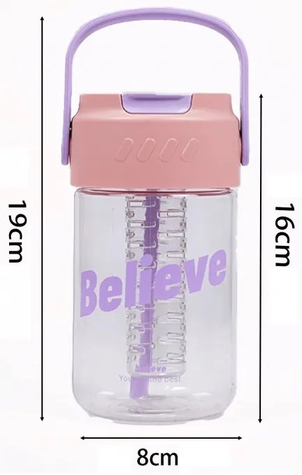 Flamenco Mystique BPA-free láhev na vodu s košíkem a brčkem 600 ML Fortune BD22