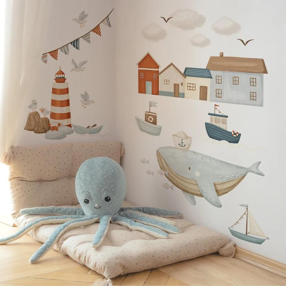 Gario Dětská nálepka na zeď Sea voyage - velryba, loďky a domečky