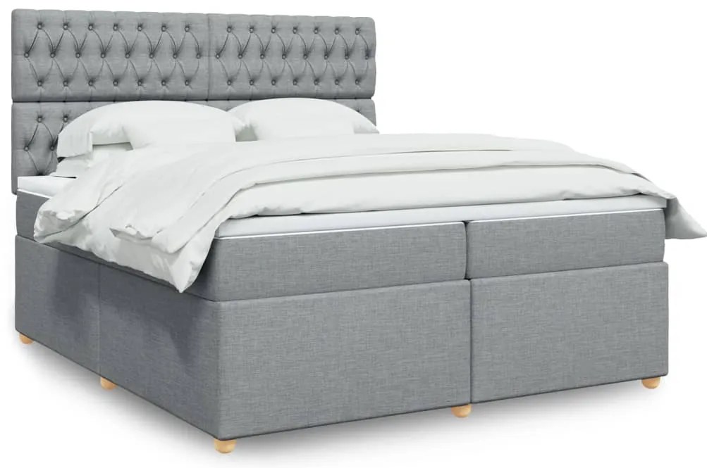 Box spring postel s matrací světle šedá 200 x 200 cm textil