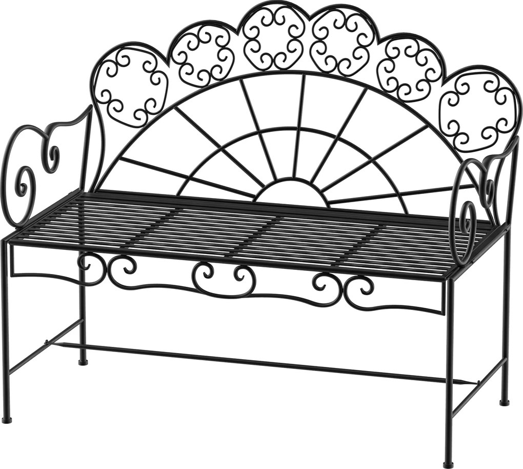 Outsunny Dvoumístná Zahradní Lavička, Pevná, Odolná proti Korozi, Sedací Nábytek pro Terasu, Zahradu a Obytné Exteriéry 107 cm x 55,5 cm x 90,5 cm, Če