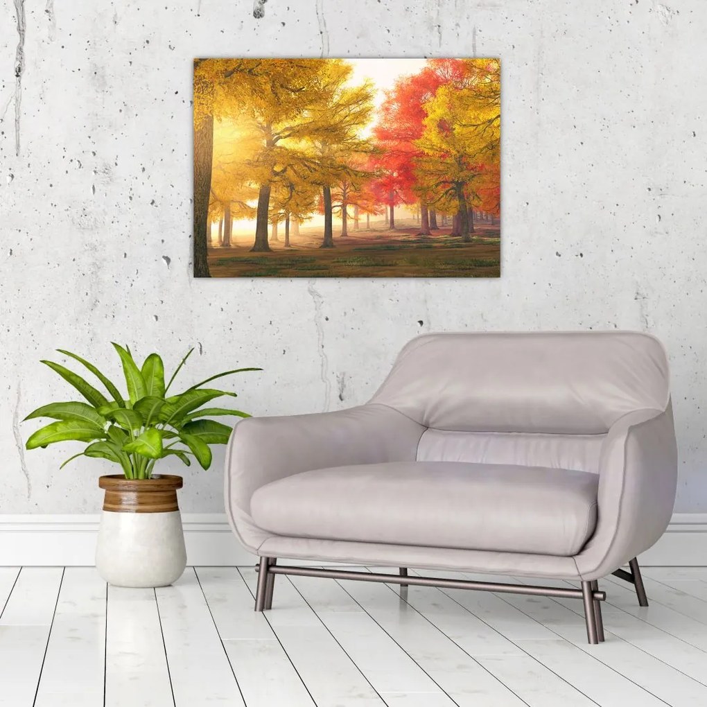 Skleněný obraz podzimních stromů (70x50 cm)
