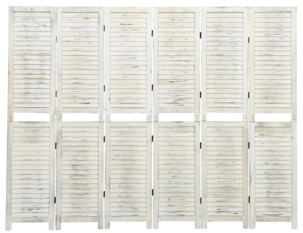 6dílný paraván bílý s patinou 215 x 166 cm masivní dřevo,  338573