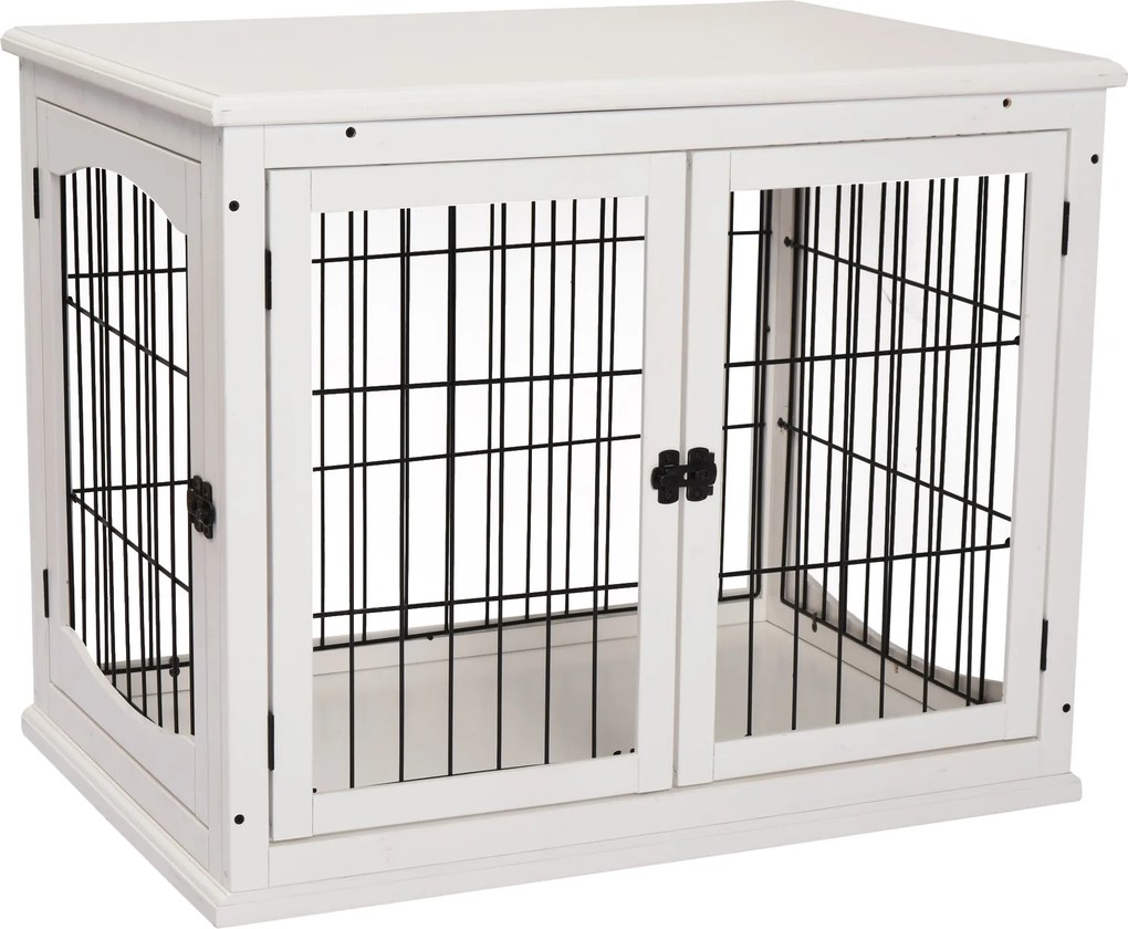 PawHut Psí Klec do Domácnosti, Psí Dům se 2 Vchody, Zámek, Psí Dům pro Malé Psy, Bílá, 58,5 x 81 x 66 cm | Aosom