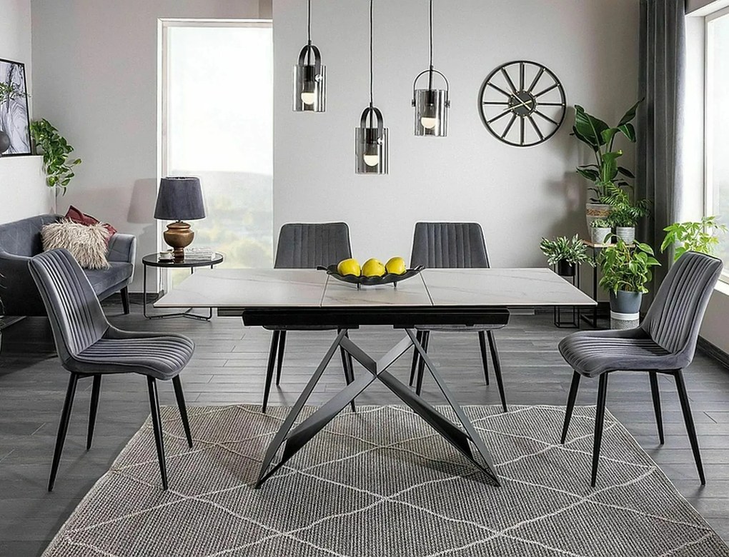 Jídelní rozkládací stůl Westin 120/160 cm keramika černý/bílý mramor