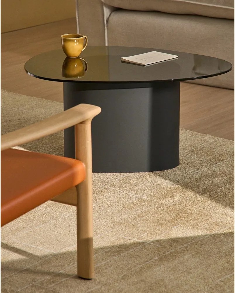 Černý konferenční stolek se skleněnou deskou 74x81,5 cm Olir – Kave Home