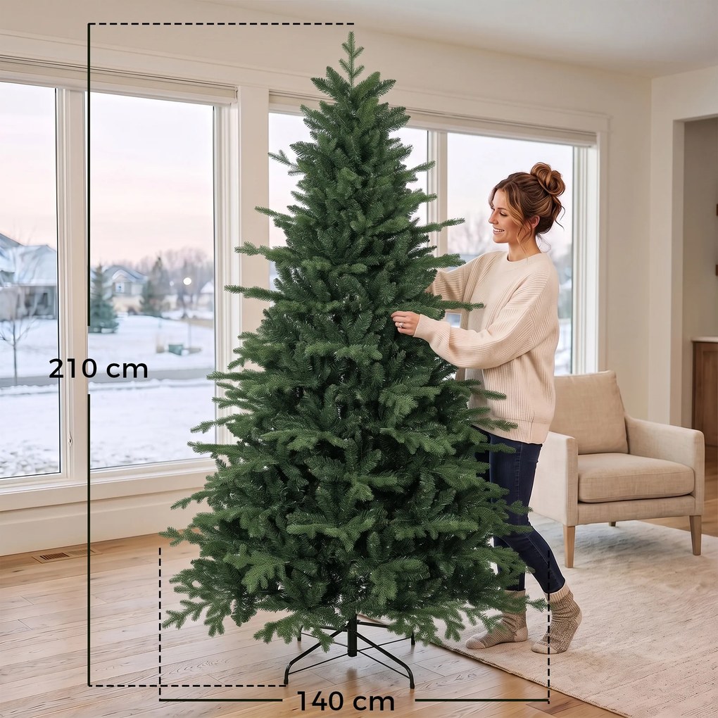 HOMCOM umělý vánoční stromek 210 cm, 2080 větviček, zelený