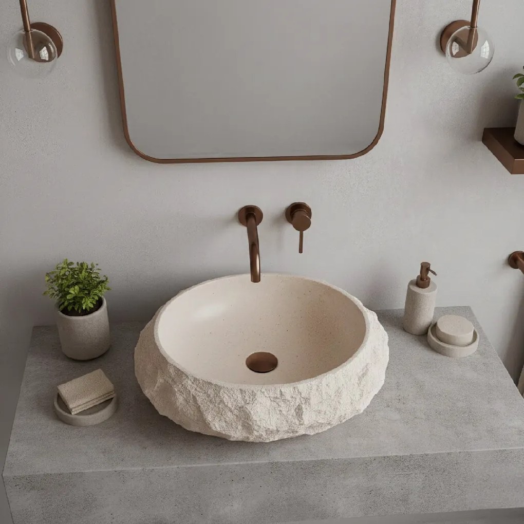 Rea Mika Warm, umyvadlo na desku 500x380x150 mm, béžová-imitace kamene, REA-U7347