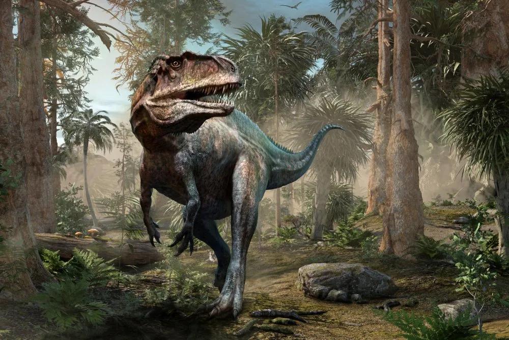 Fototapeta Realistický Dinosaurus A Palmy Omyvatelný vlies 104x70.5