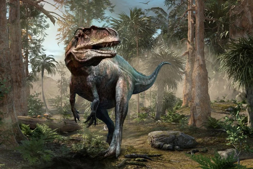 Fototapeta Realistický Dinosaurus A Palmy Omyvatelný vlies 416x290