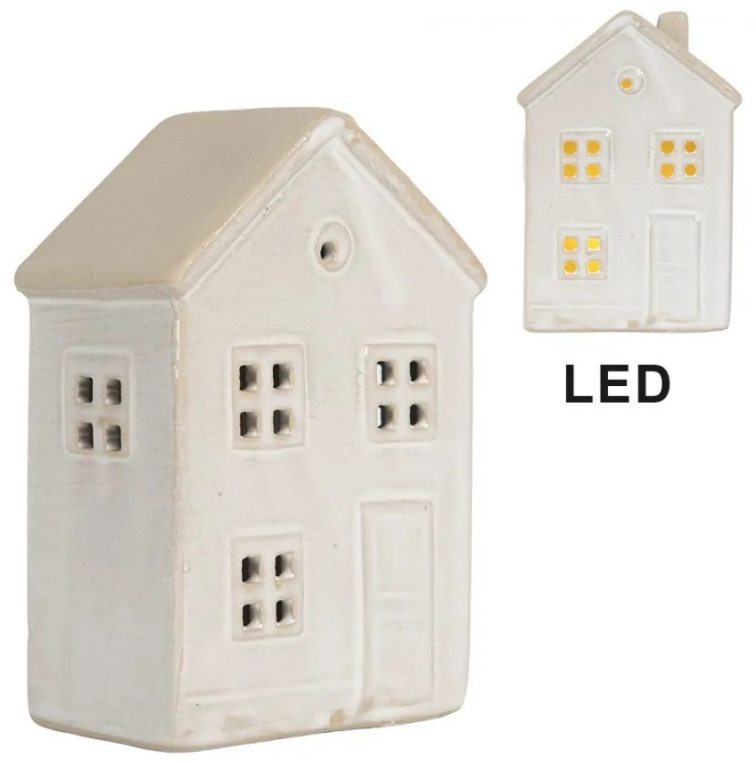 Béžový keramický svítící LED domek - 8*5*12 cm